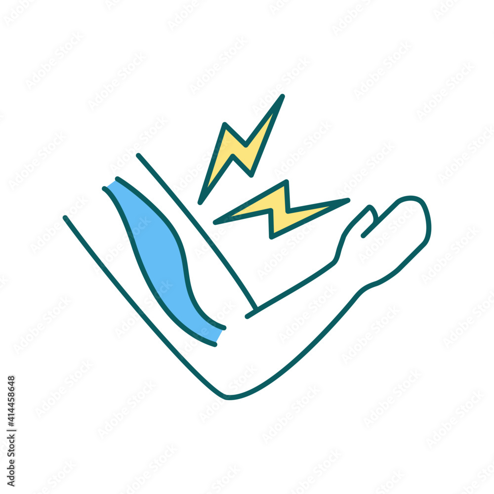 Muscle pain RGB color icon. Fibromyalgia. Musculoskeletal pain. Strains ...