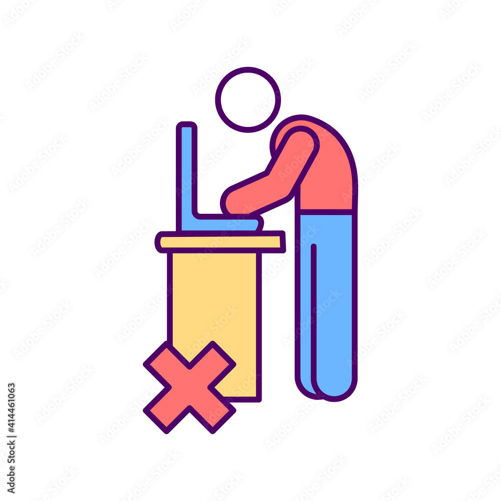 Awkward working posture RGB color icon. Performing work activities. Bad ...