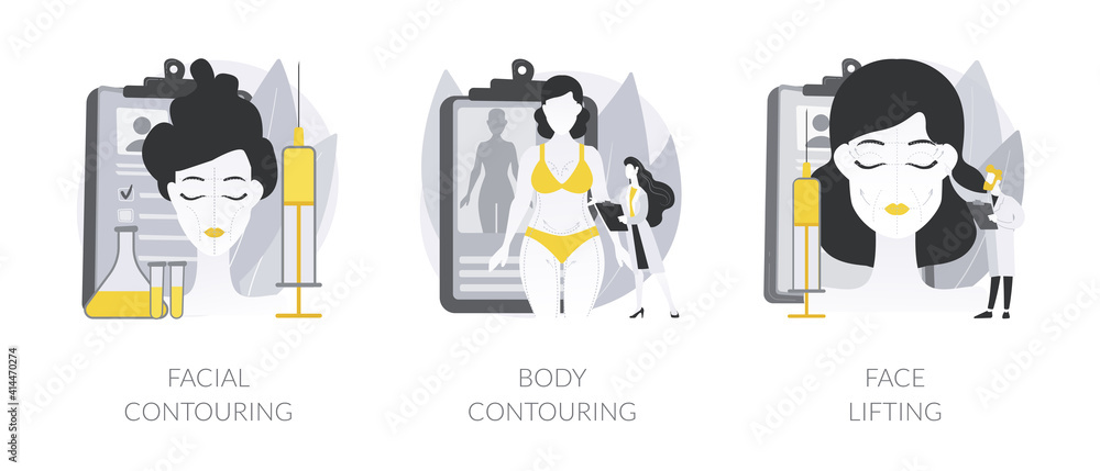 Beauty procedure abstract concept vector illustration set. Facial and ...