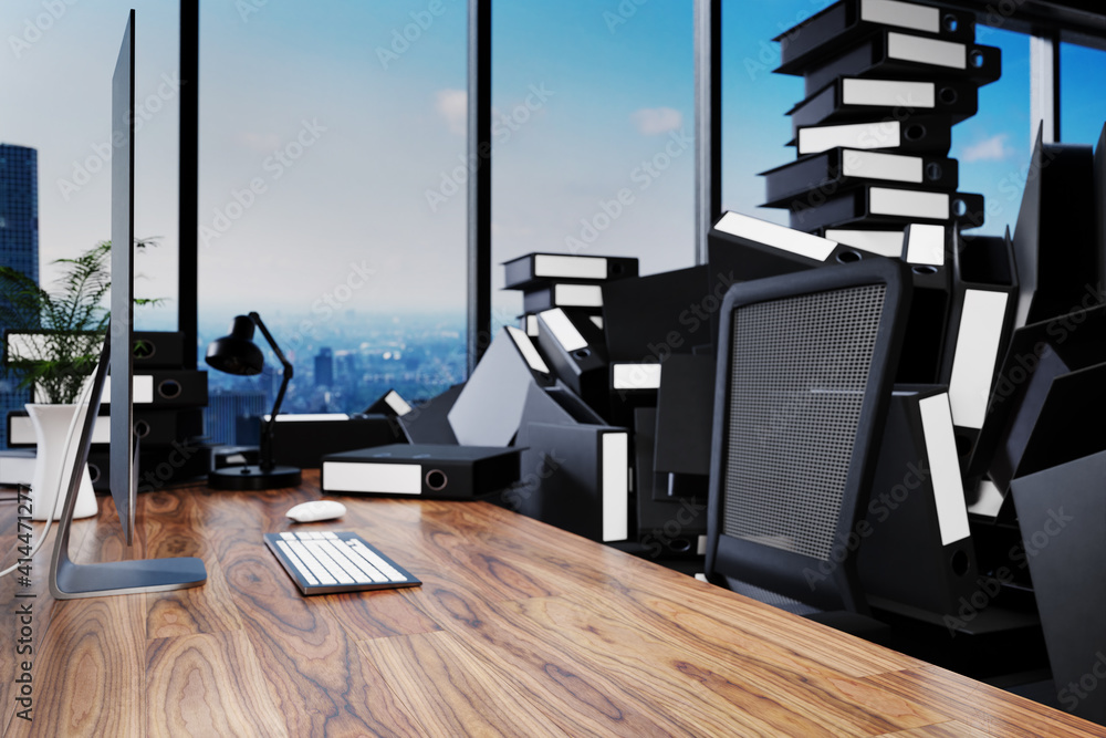 large pile of document folders and stack of ring binders flooding ...