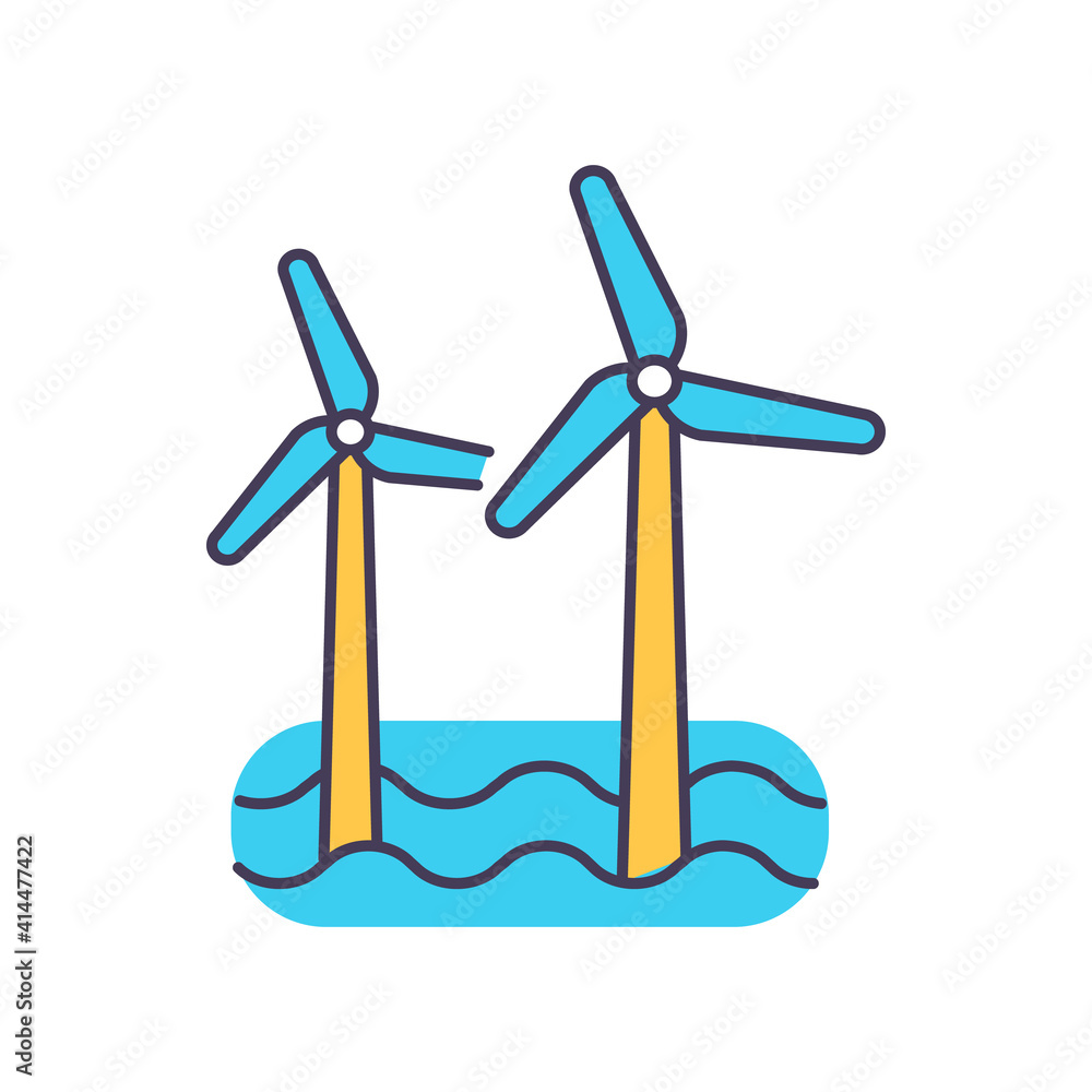 Delivering clean and renewable energy RGB color icon. Technical ... Delivering clean and renewable energy RGB color icon. Technical ...