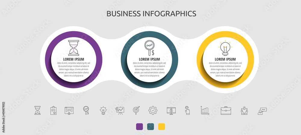 Business vector infographic circles for three label, diagram, graph ...