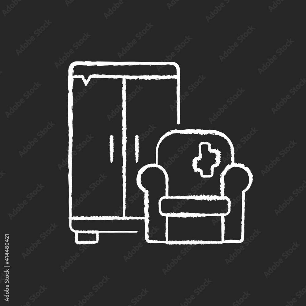 Bulky waste pick up chalk white icon on black background. Bulky refuse ...