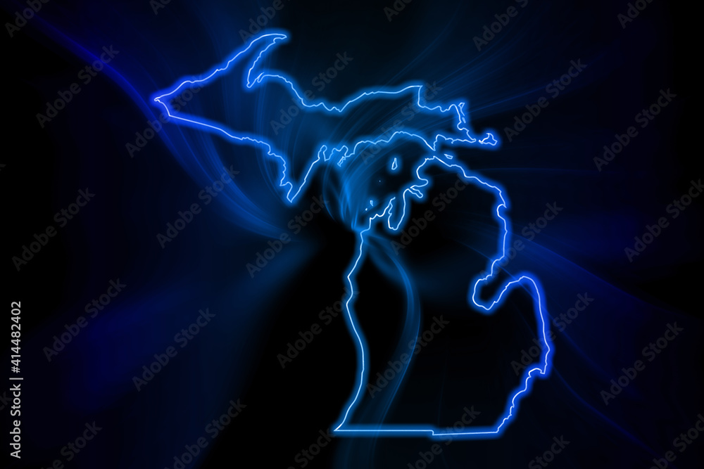 Glowing Map of Michigan, modern blue outline map Stock Illustration ...