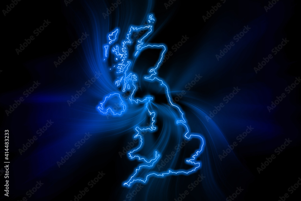 Glowing Map of United Kingdom, modern blue outline map Stock ...
