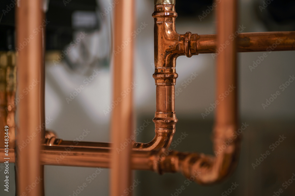 New shiny copper pipework Stock Photo | Adobe Stock
