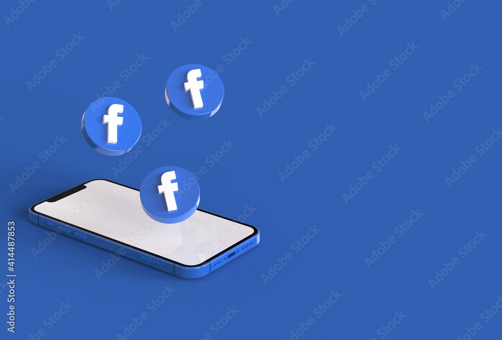 Smartphone mockup with facebook icons in realistic 3D rendering. Blank ...