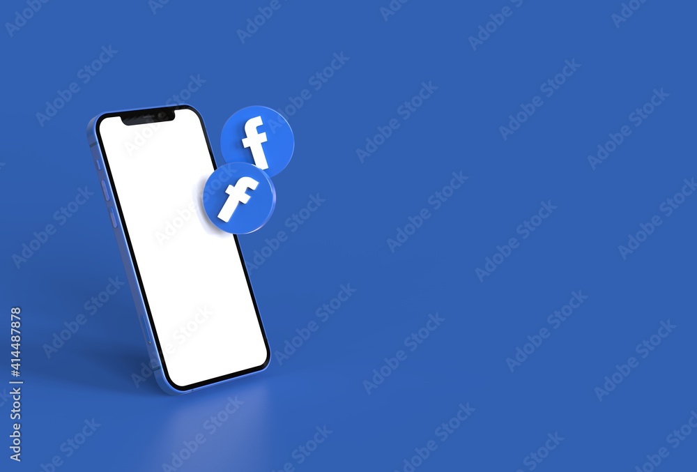 Smartphone mockup with facebook icons in realistic 3D rendering. Blank ...