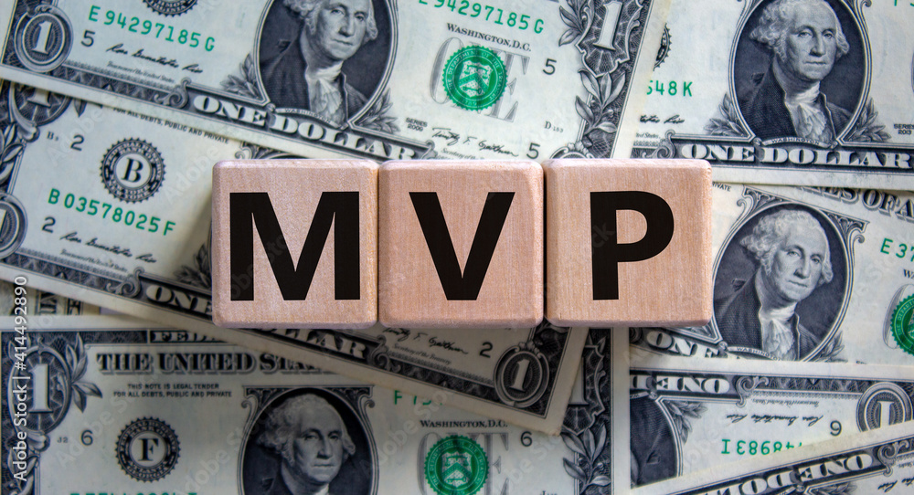 MVP, minimum viable product symbol. Wooden cubes with the word MVP ...