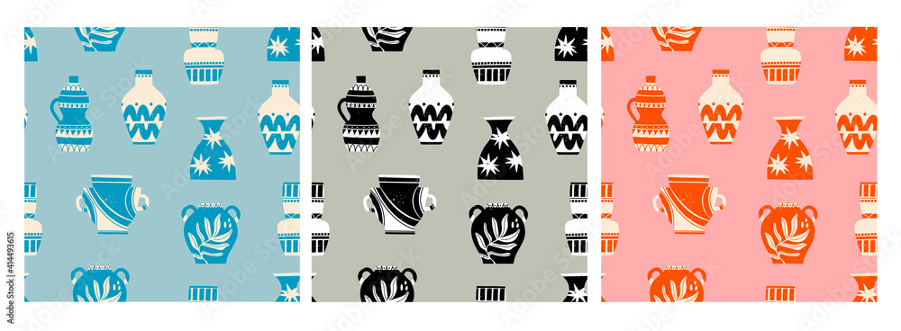 Various ceramic Vases. Different shapes. Antique, ancient ceramics ...