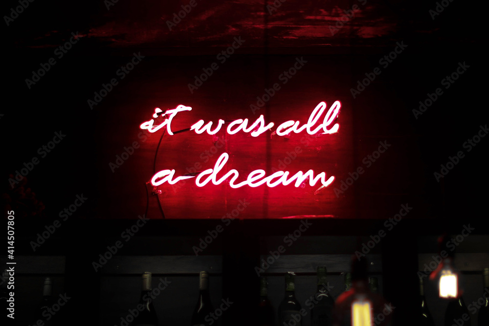 Red neon sign with the words. Vintage electric symbol. Burning a ...