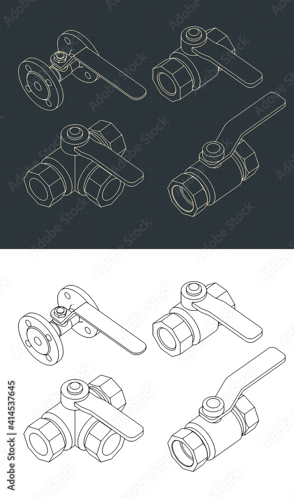 Ball Valves Isometric Drawings Set Stock Vector | Adobe Stock