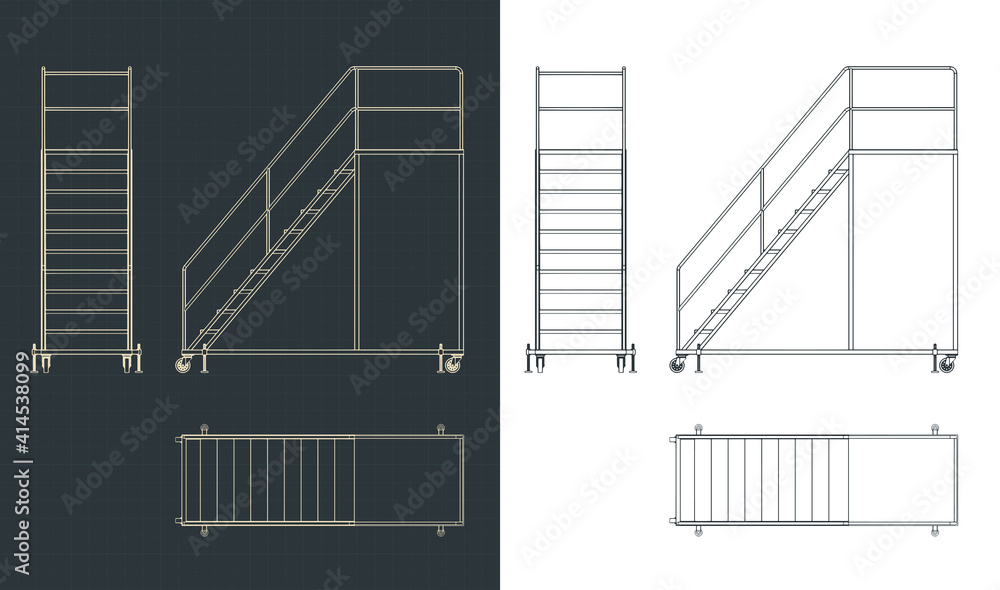 Rolling Service Ladder drawings Stock Vector | Adobe Stock