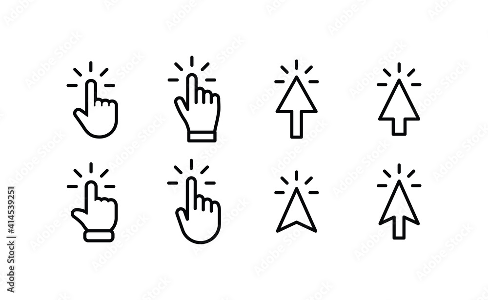 Clicking icons collections. Hand and arrow click icon. Cursor set ...