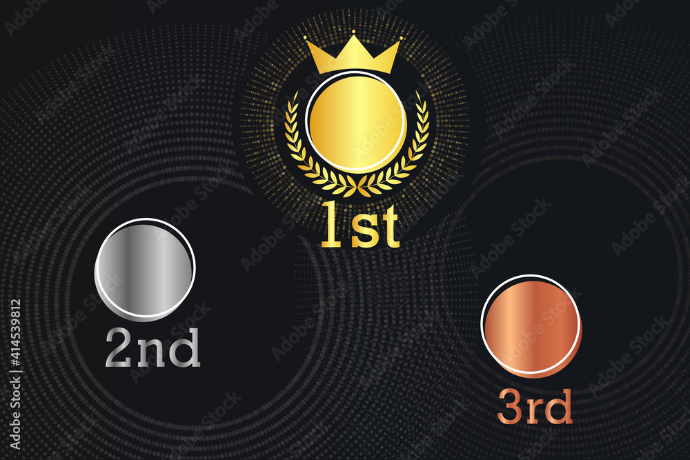 winner award medals for 1st 2nd and 3rd place. first place with golden ...