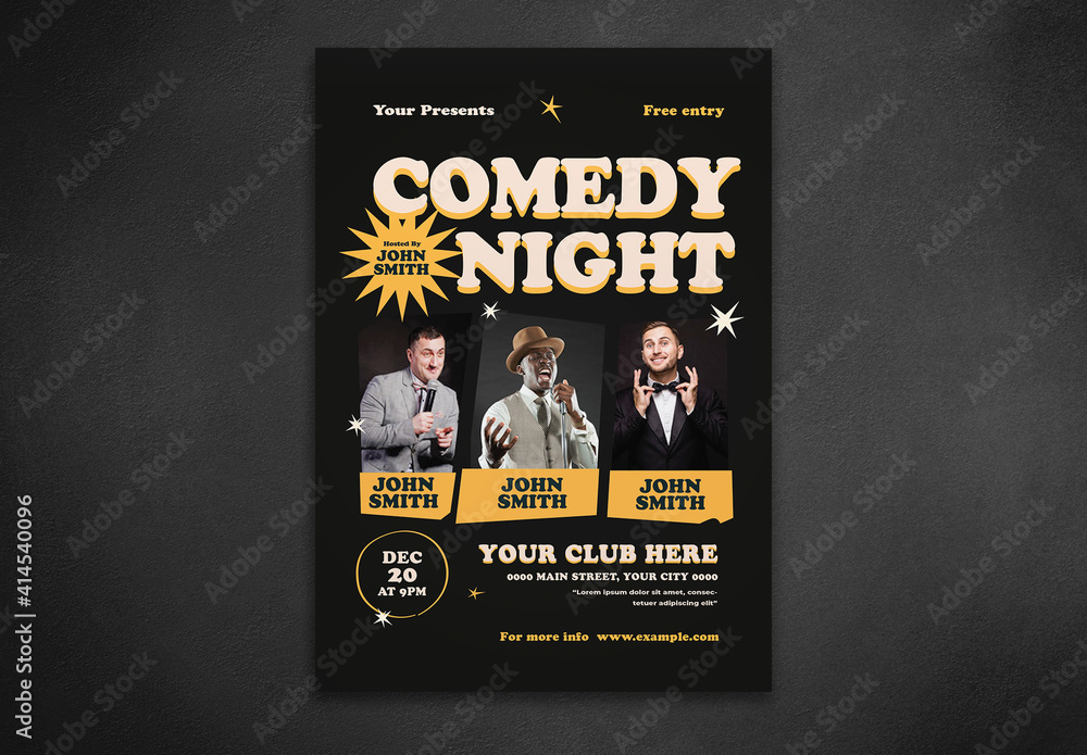 Comedy Night Flyer Layout Stock Template | Adobe Stock