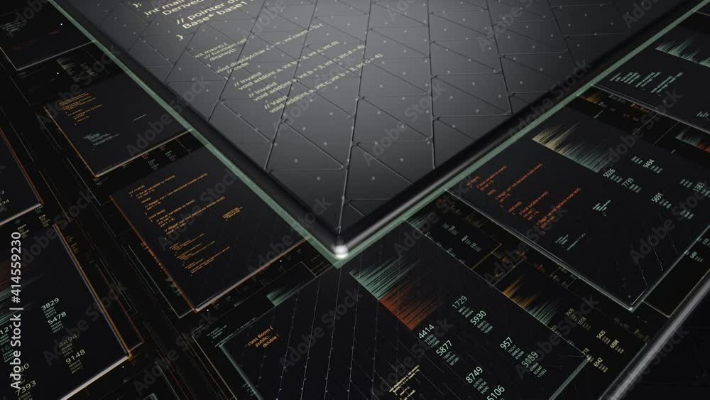 Vidéo Stock Flying through endless digital screens with numbers and ...