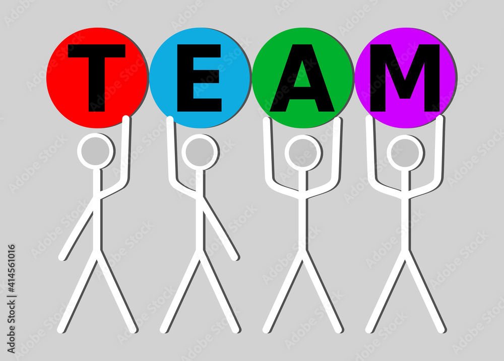 Line art human characters holding letters TEAM. Soft skills ...