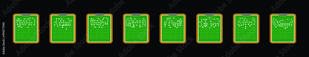 set of football playbook cartoon icon design template with various ...