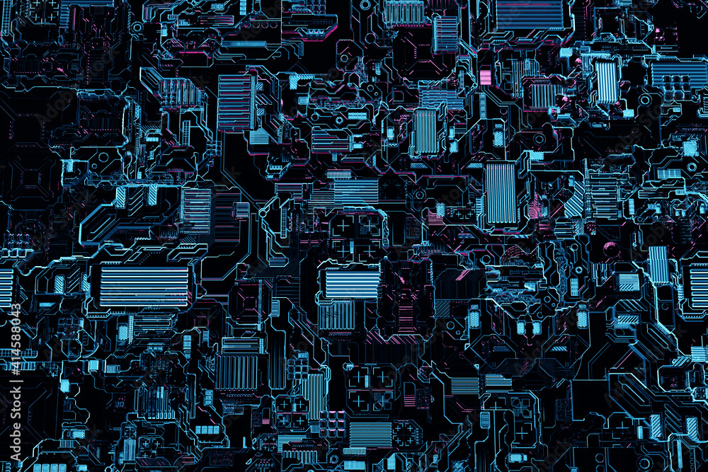 Detail of a futuristic machine. 3D illustration of a futuristic wall ...