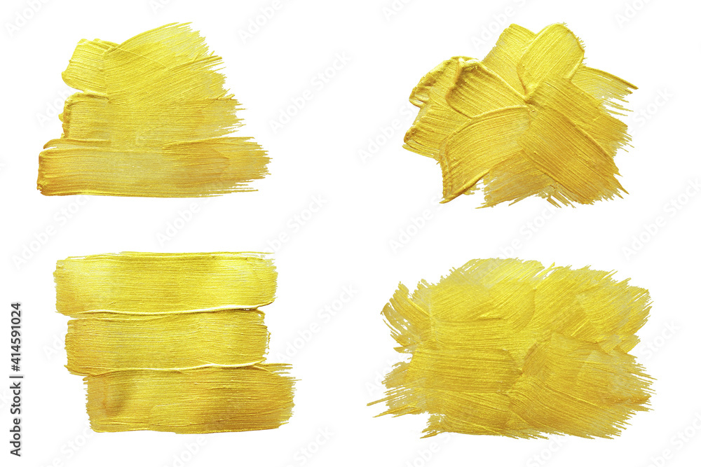 Gold paint stroke set. Gold brush abstract art illustration. Gold ...