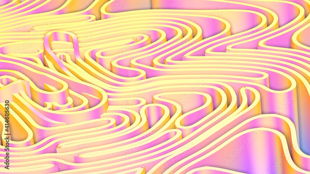 Abstract 3D render colorful eccentric spline strips rows light and ...