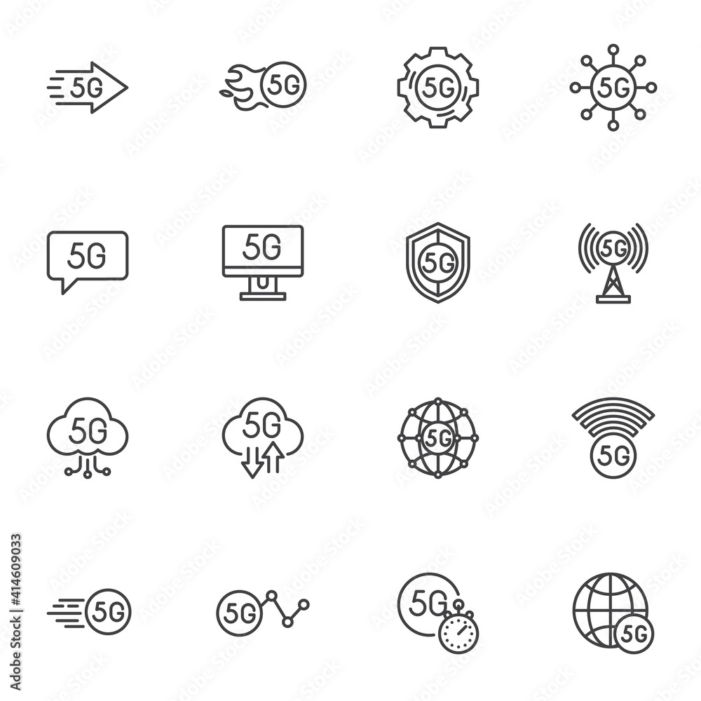 5G technology line icons set, outline vector symbol collection, linear ...
