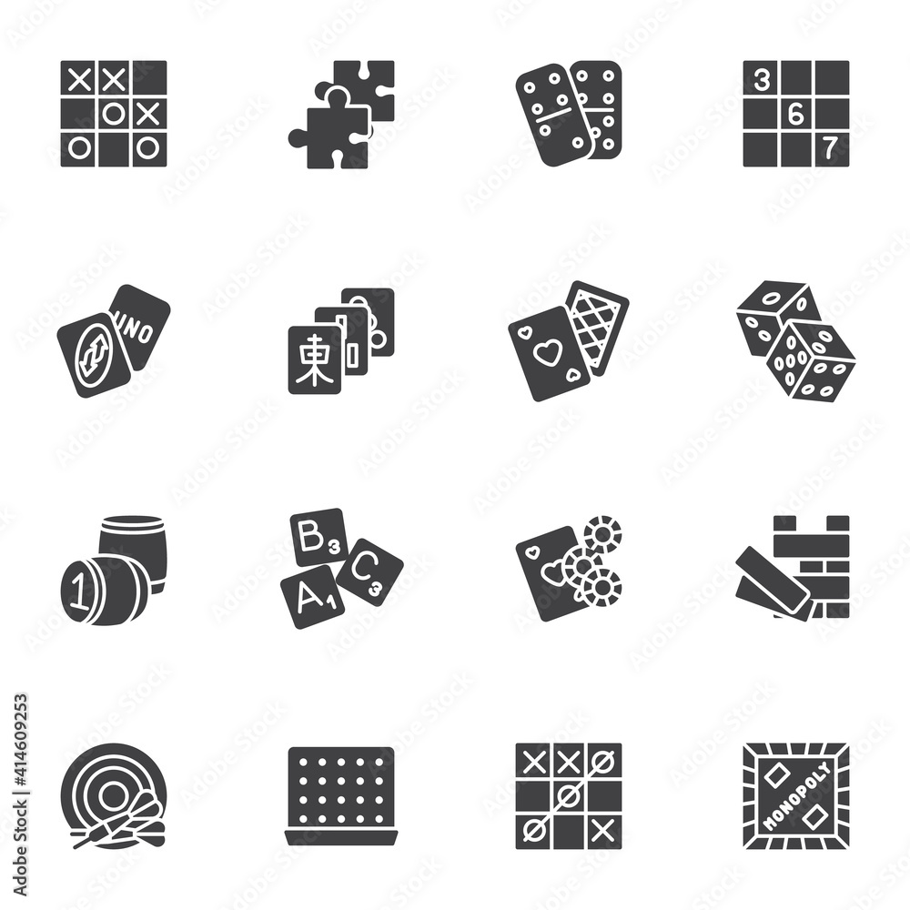 Board games vector icons set, modern solid symbol collection, filled ...