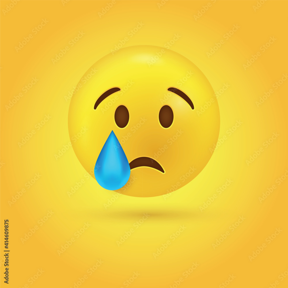 3d yellow Crying Emoji Face with blue tear from one eye down its cheek ...
