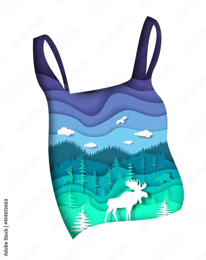 Nature plastic pollution concept. Vector illustration in paper art ...