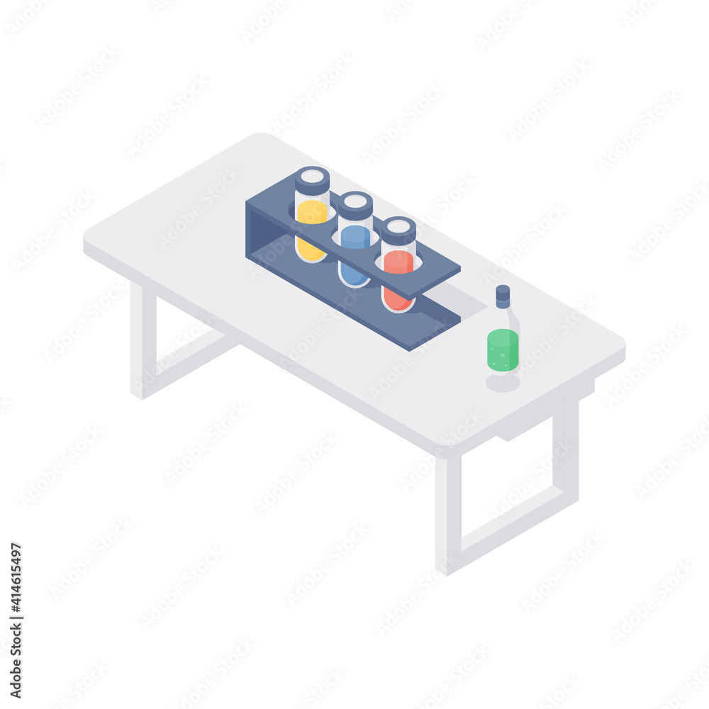 Cartoon table with lab flasks. Isometric illustration Stock Vector ...