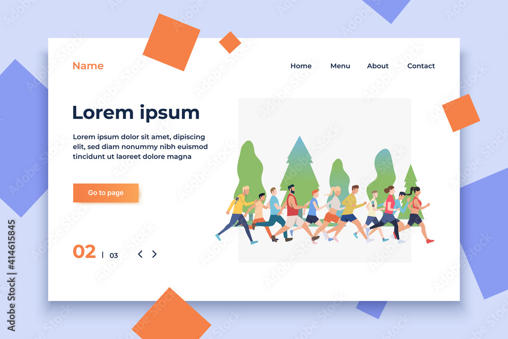 People running marathon in woods vector illustration. Jogging, healthy ...