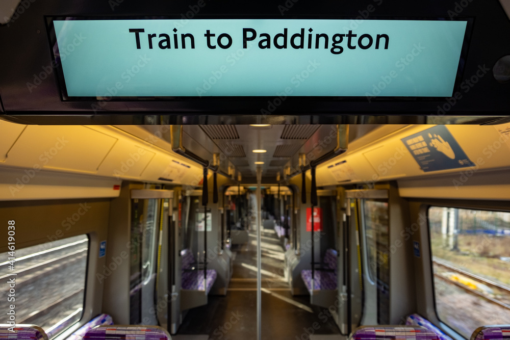 London- Interior of TFL train to Paddington station that will serve the ...