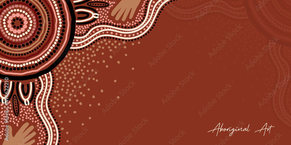 Aboriginal art on brown poster background Stock Vector | Adobe Stock