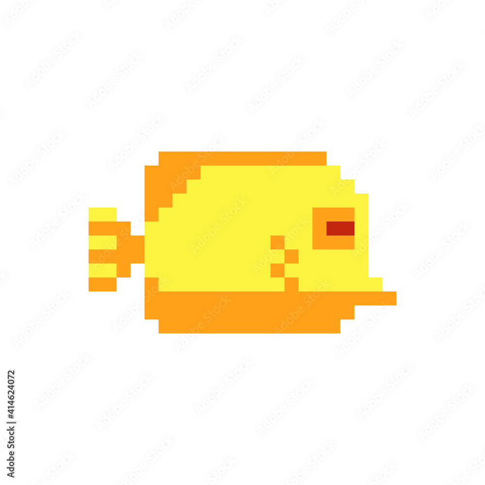 Yellow fish pixel art icon exotic animal isolated vector illustration ...