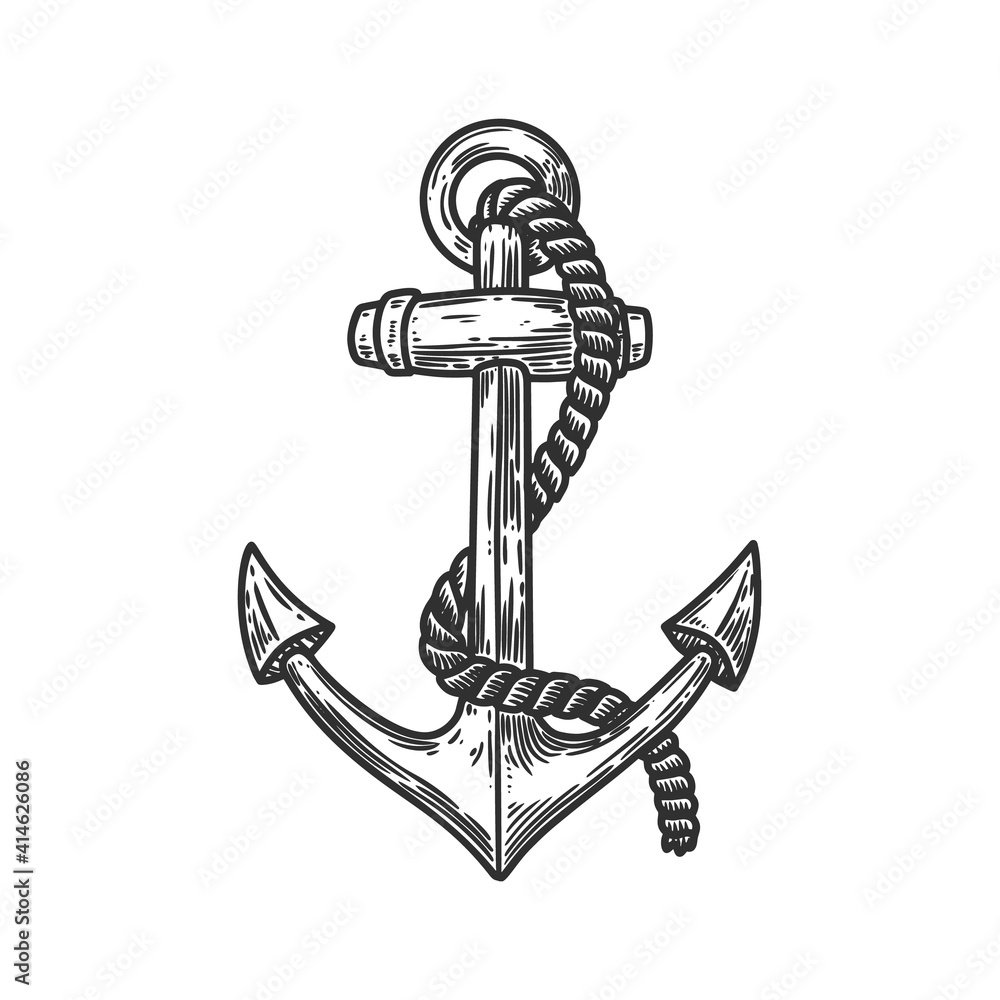 Illustration of the anchor in engraving style. Design element for ...