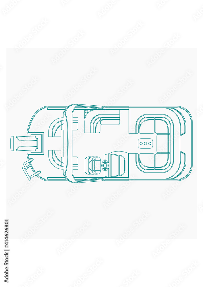 Editable Isolated Outline Style Top View Pontoon Boat Vector ...