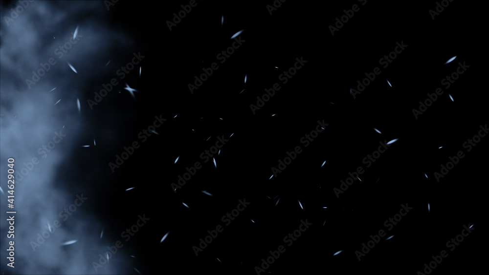 Perfect blue fire particles embers sparks on isolated black background ...