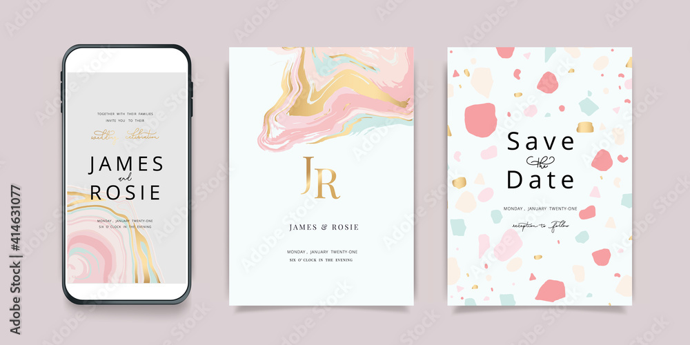 Luxury Pink Social Media, mobile Wedding invite frame templates. Vector ...