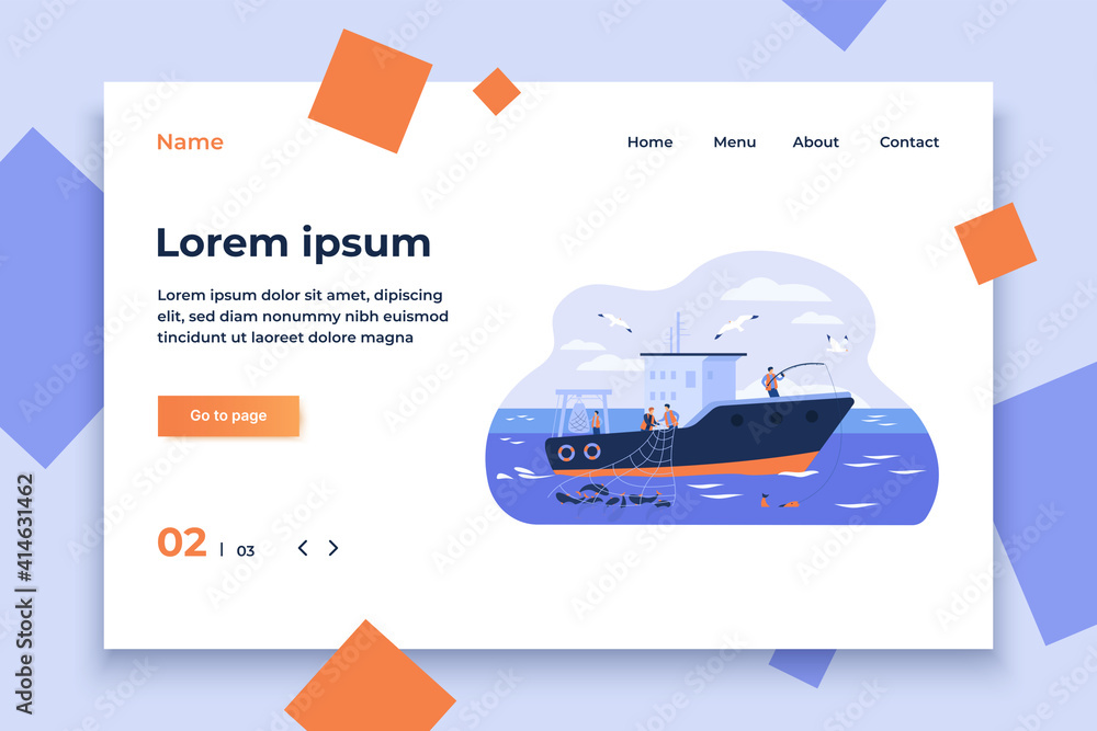 Professional fishermen working in vessel isolated flat vector ...