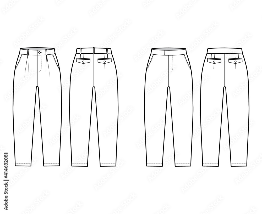 Set of Short capri pants technical fashion illustration with mid-calf ...