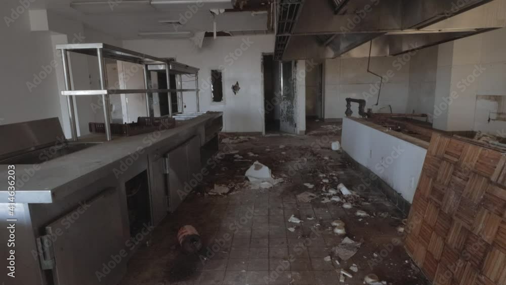 Abandoned Industrial Kitchen with Trash on the Floor and a Decaying ...