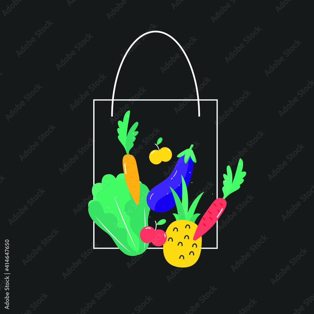 Grocery shopping illustration. Healthy food, vegetables, fruits. Header ...