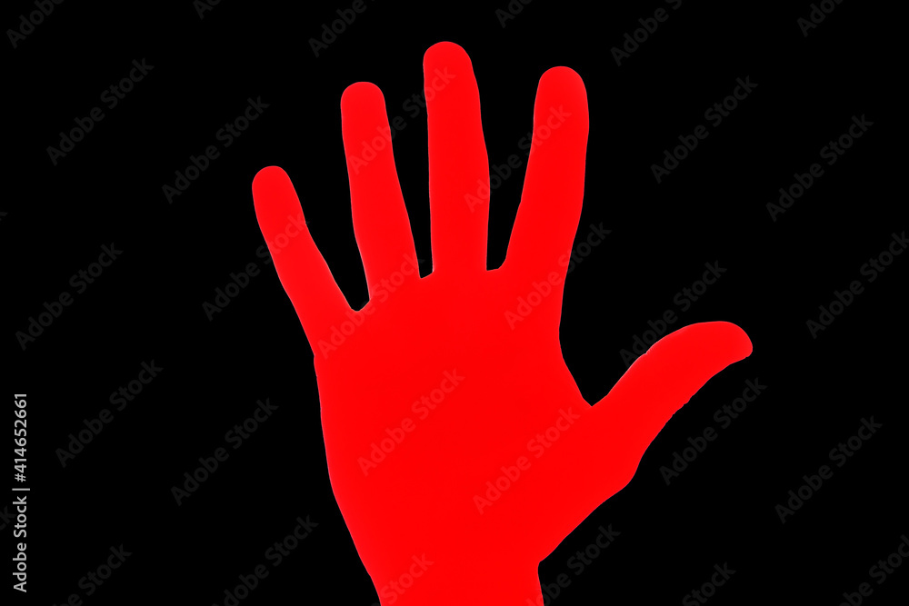 Protest symbol background. Stop hand silhouette. Red hand isolated on ...