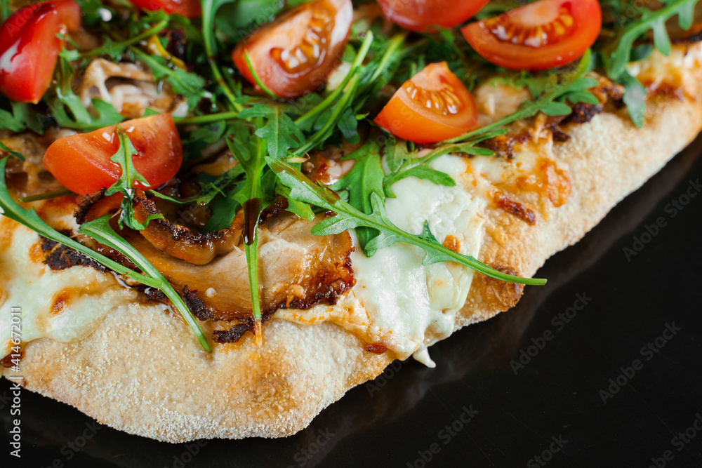 Pinsa romana gourmet italian cuisine on black background ...