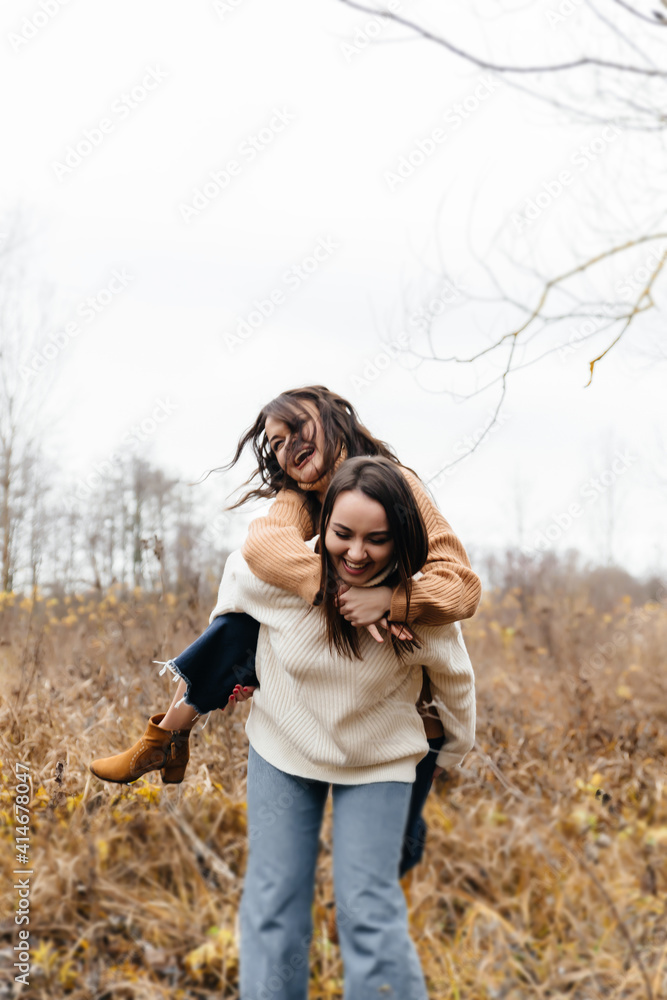 LGBT lesbian couple love moments happiness concept. A walk in nature ...