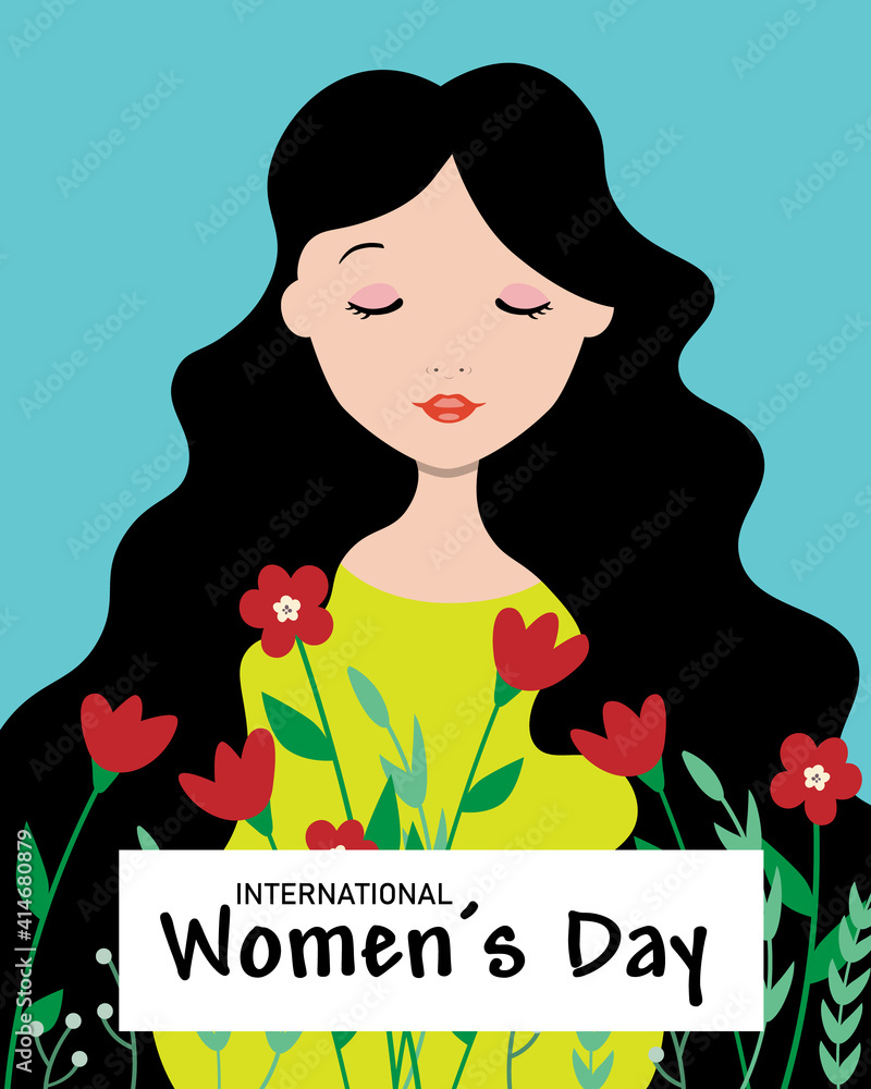 Poster International women's day poster. Woman face with flowers – Wall ...