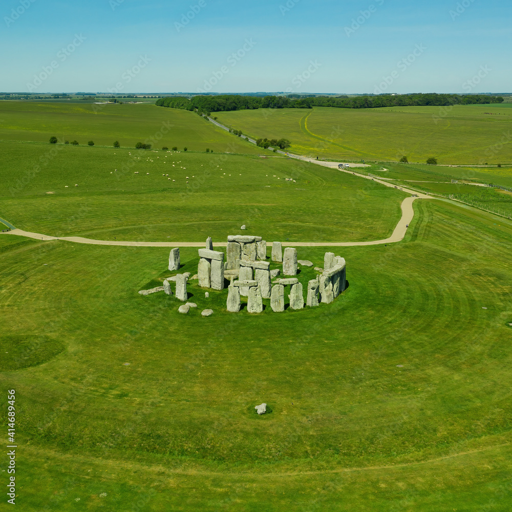 Square - Aerial view of Stonehenge on a sunny day in summer with no ...