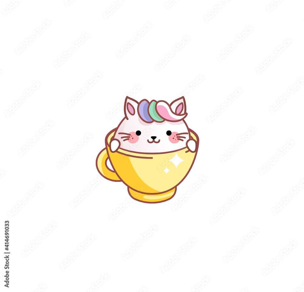 Cat Kitty kitten sitting peeks out cup kawaii chibi Japanese style ...