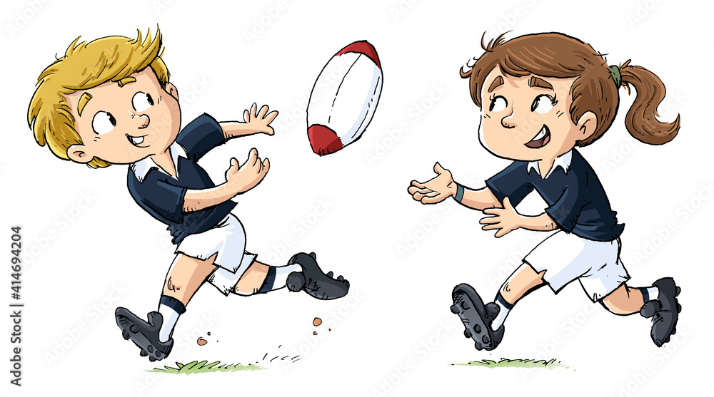 Girl and boy playing rugby Illustration Stock | Adobe Stock